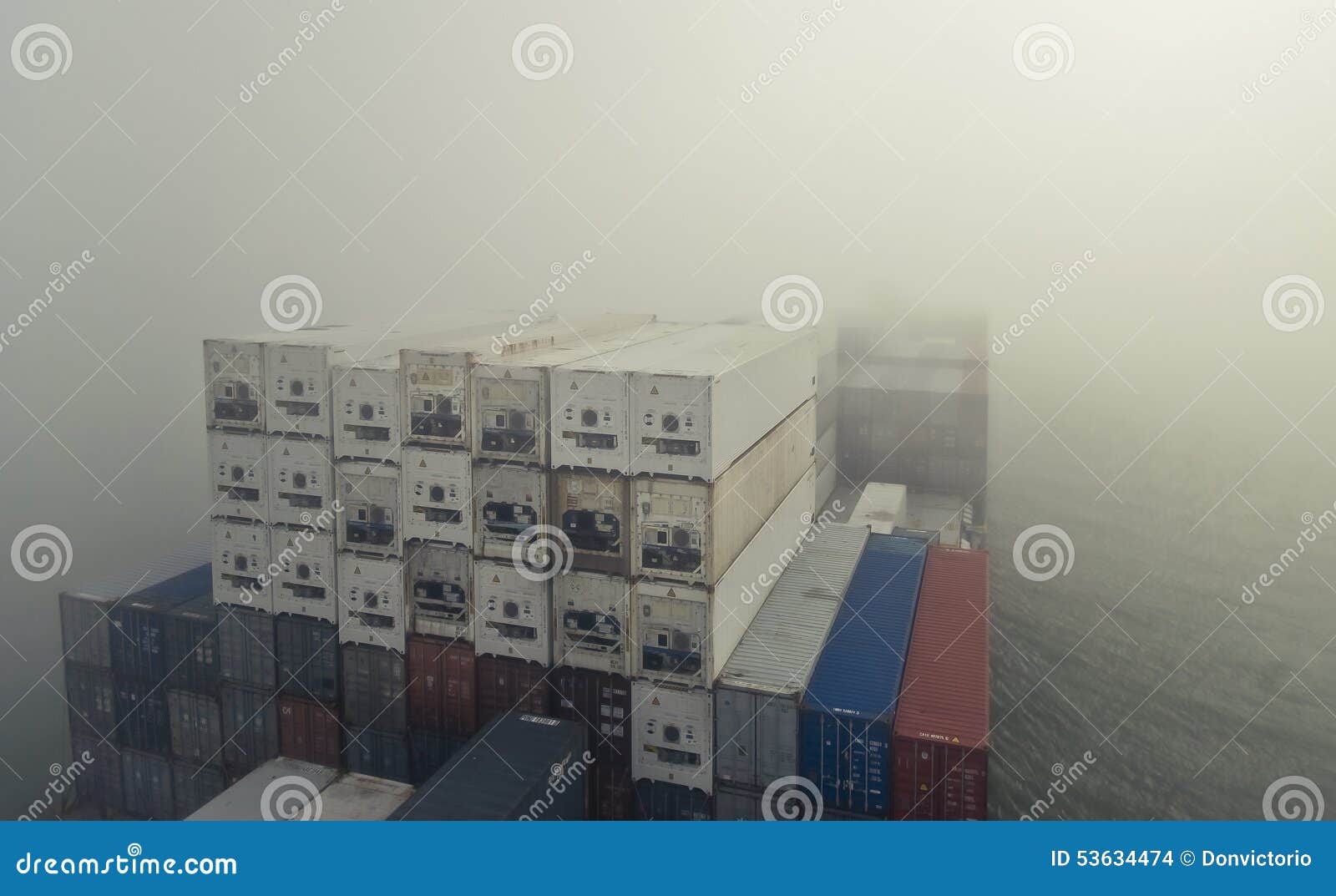 Large Container Vessel Ship Going through Fog Stock Photo - Image of ...