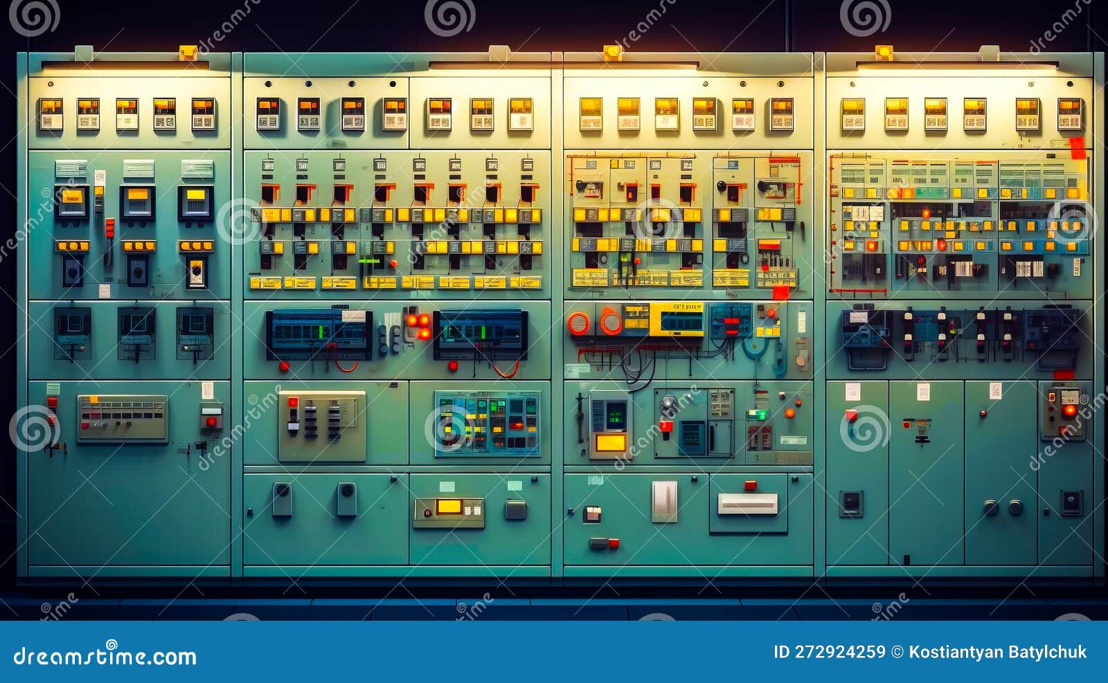 Large Control Panel with Many Buttons and Switches. Generative AI Stock ...