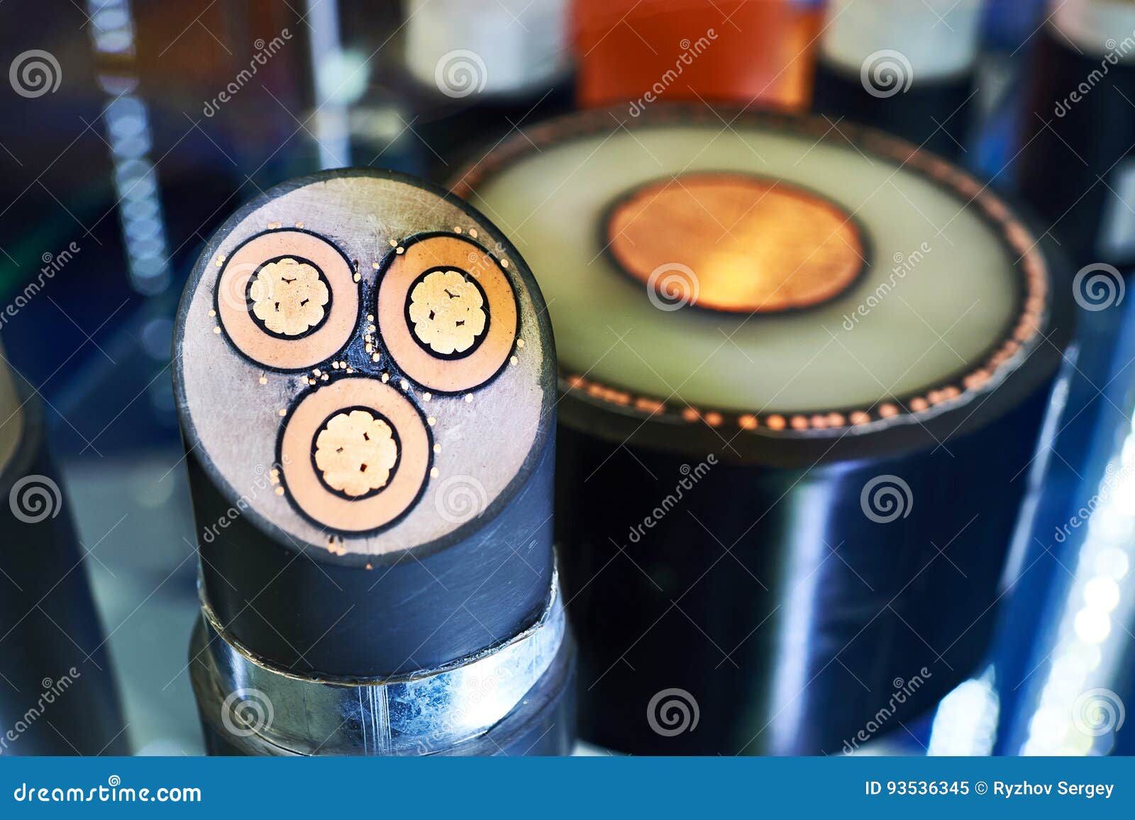 Large Copper Power Cable in Section Stock Image - Image of black ...