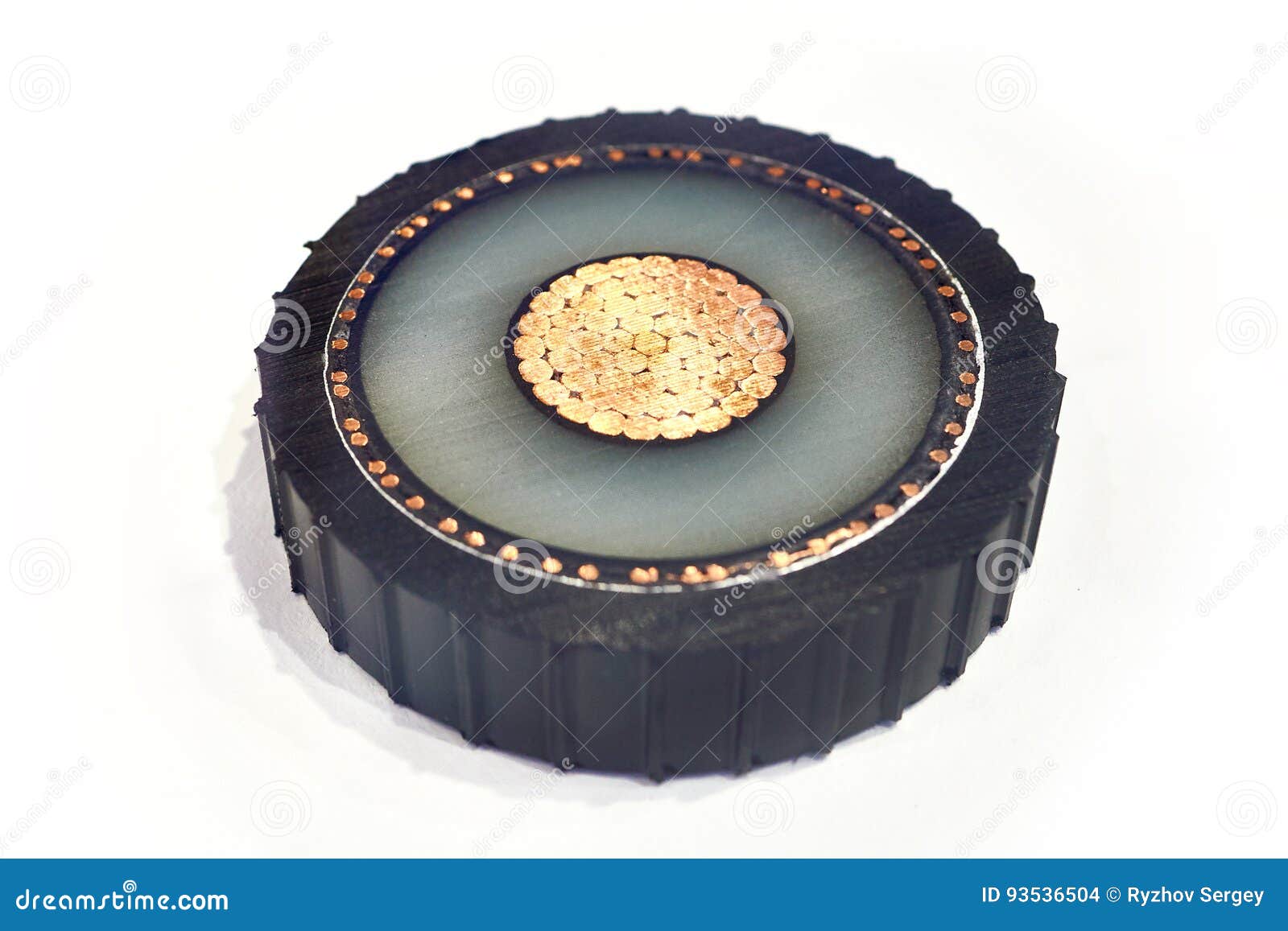 Large Copper Power Cable in Section Isolated Stock Photo - Image of ...