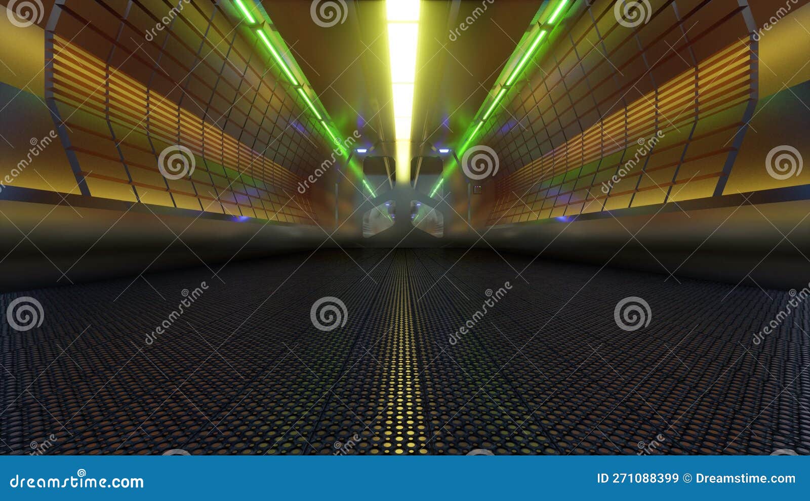 Large Corridor in a Science Fiction Starship Open Door 3d Stock ...