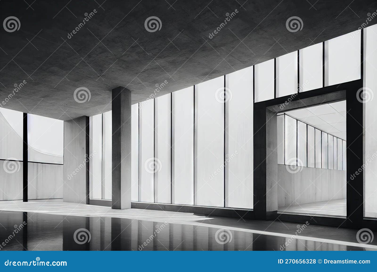 Large Corridors in Concrete Interior, Abstract Architectural Forms ...