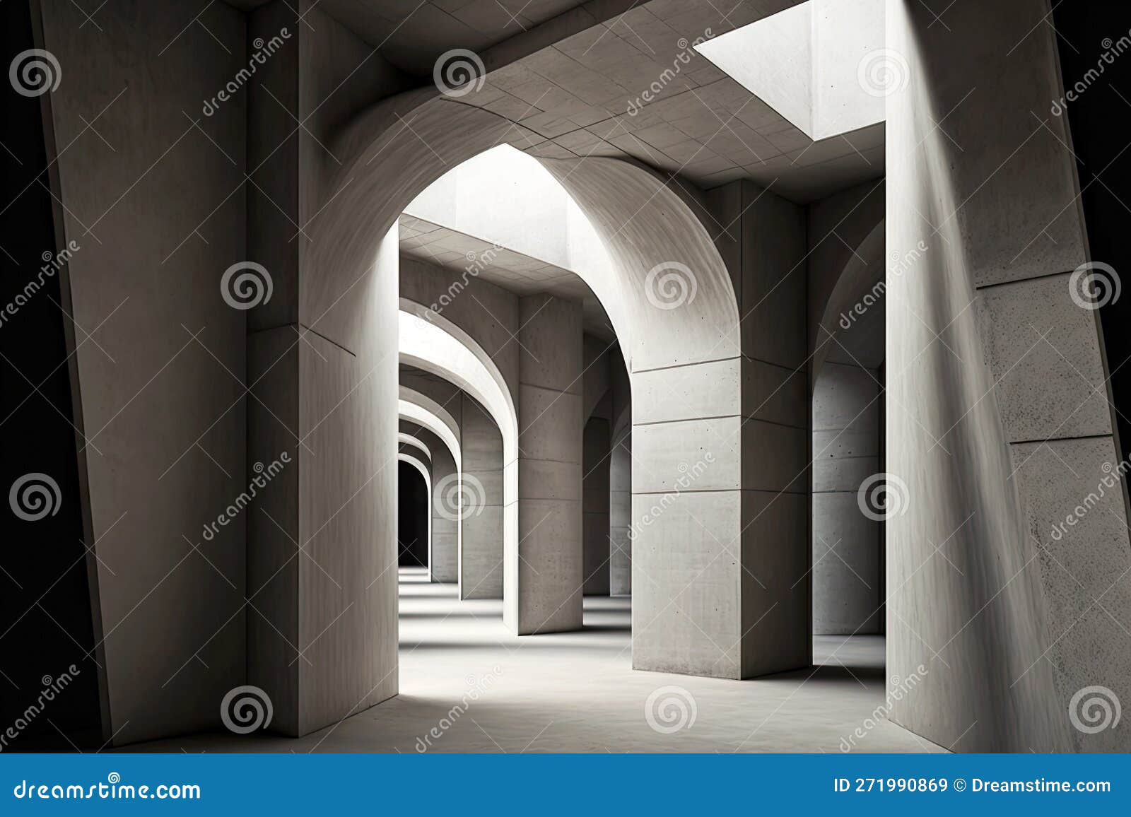 Large Corridors in Concrete Interior, Abstract Architectural Forms ...