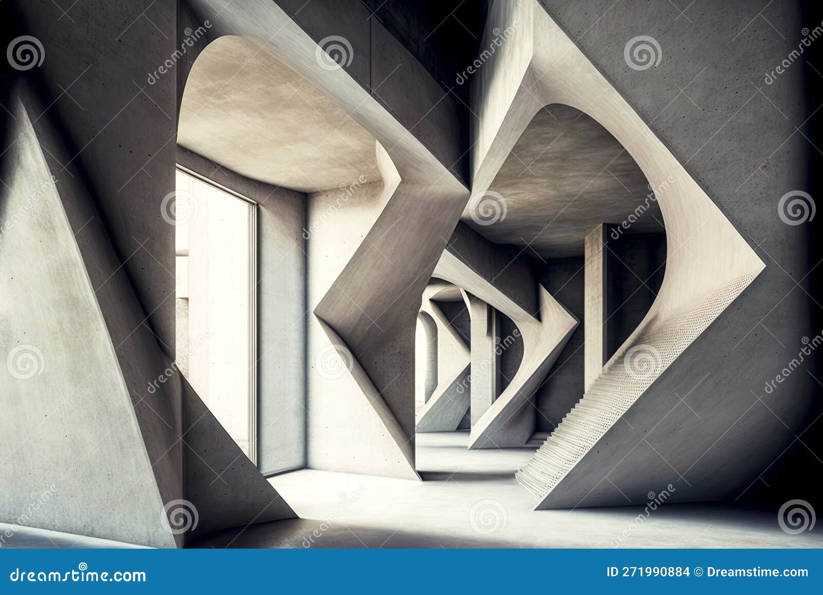 Large Corridors in Concrete Interior, Abstract Architectural Forms ...