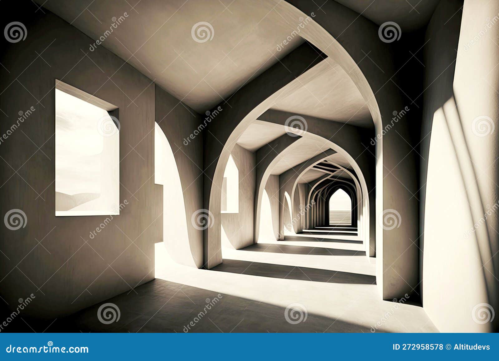 Large Corridors in Concrete Interior, Abstract Architectural Forms ...