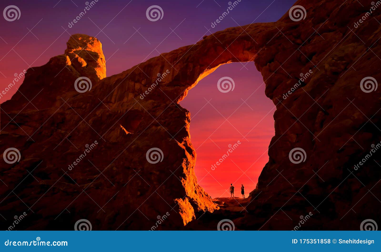 Large Cove Double Arch in Sun Set Stock Photo - Image of road, journey ...