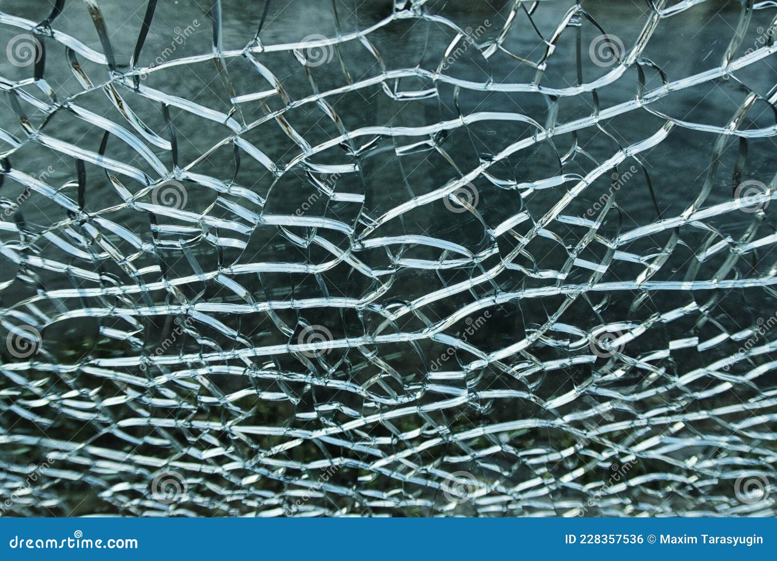 Large Shattered Tempered Glass Window Pane. Cracked Glass Texture Close ...