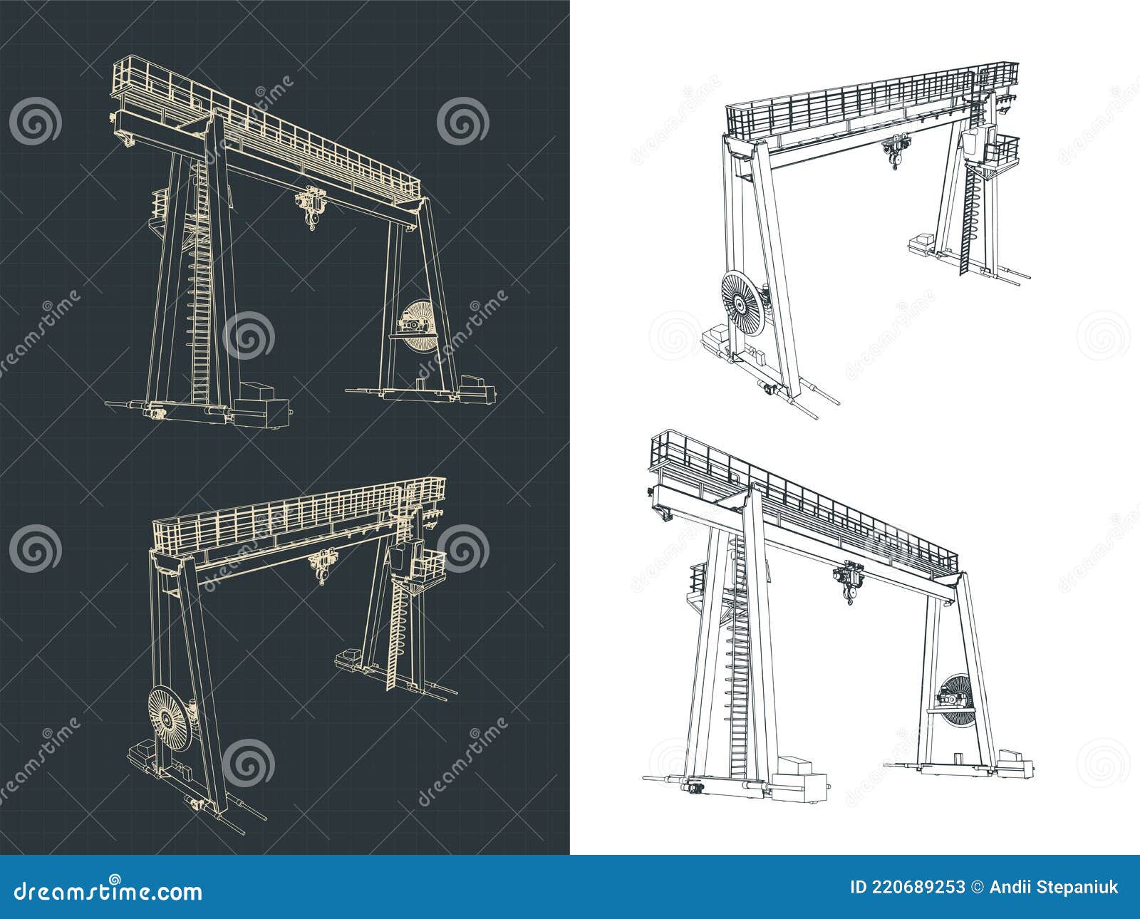 Large Crane Hoist Mechanism Closeup Drawings Cartoon Vector ...