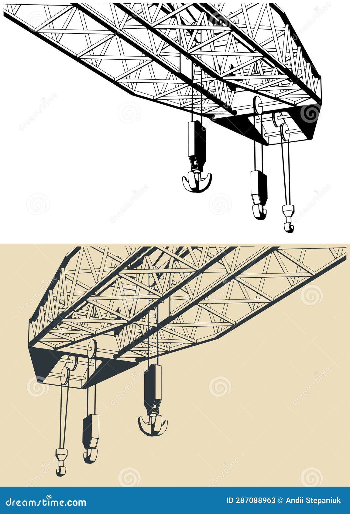Large Crane Hoist Mechanism Closeup Drawings Cartoon Vector ...