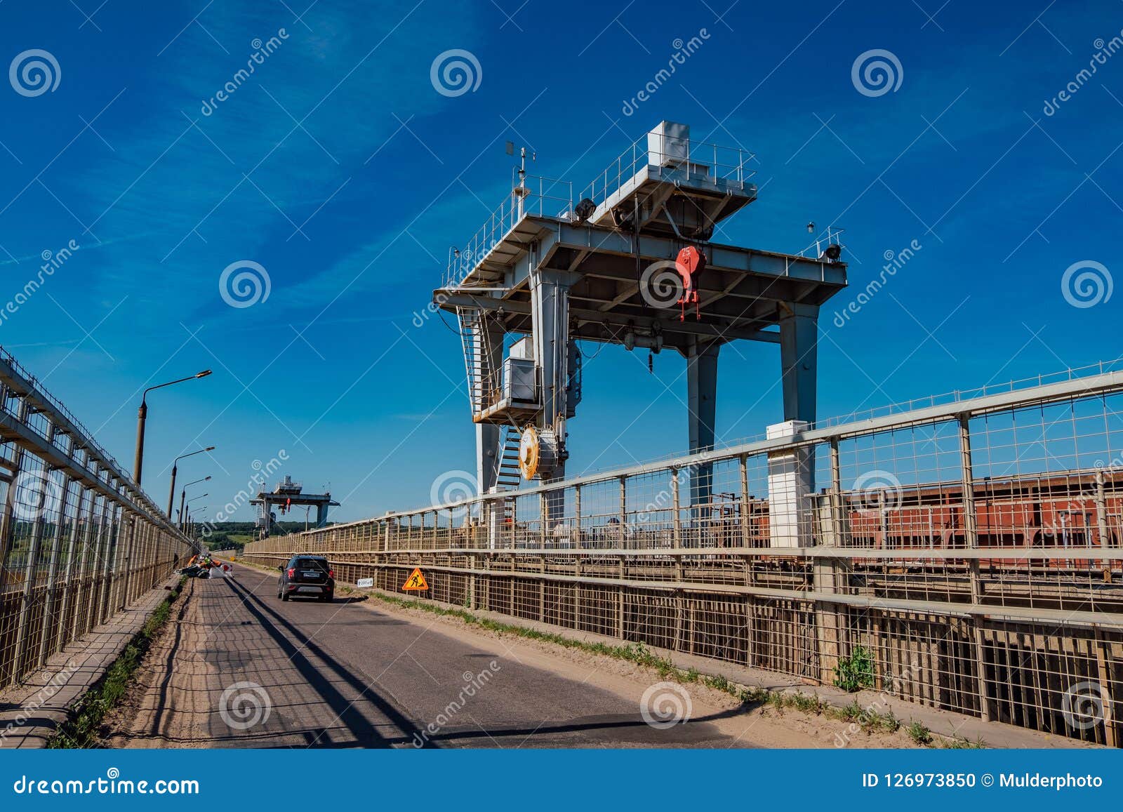 Large Crane for Control Water Gate on Dam Stock Photo - Image of ...