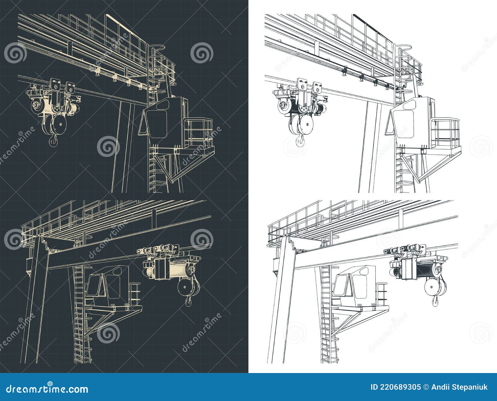 Large Crane Hoist Mechanism Closeup Drawings Cartoon Vector ...