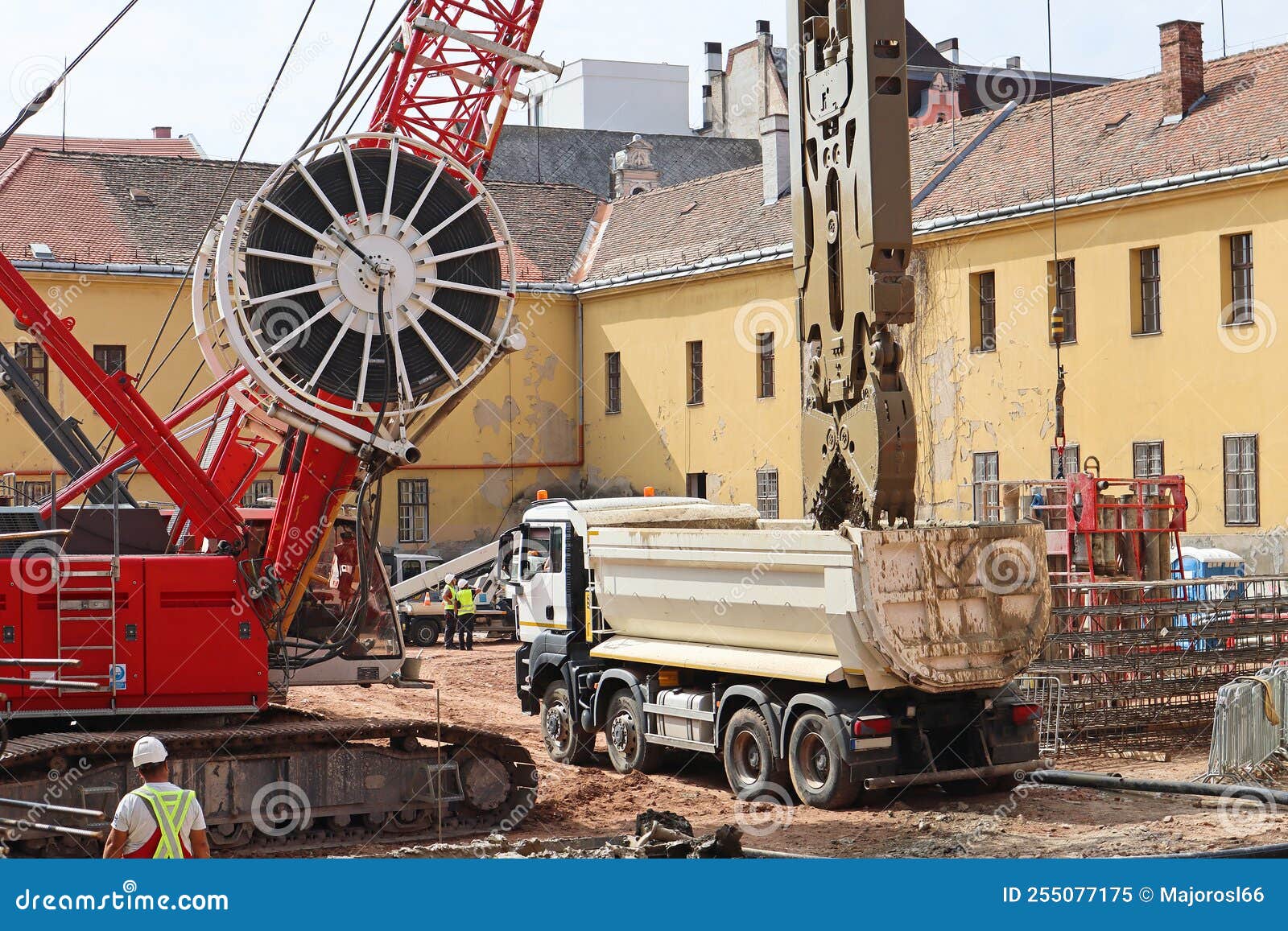 Large Crane and Drill Machinery at the Contstruction Site Editorial ...