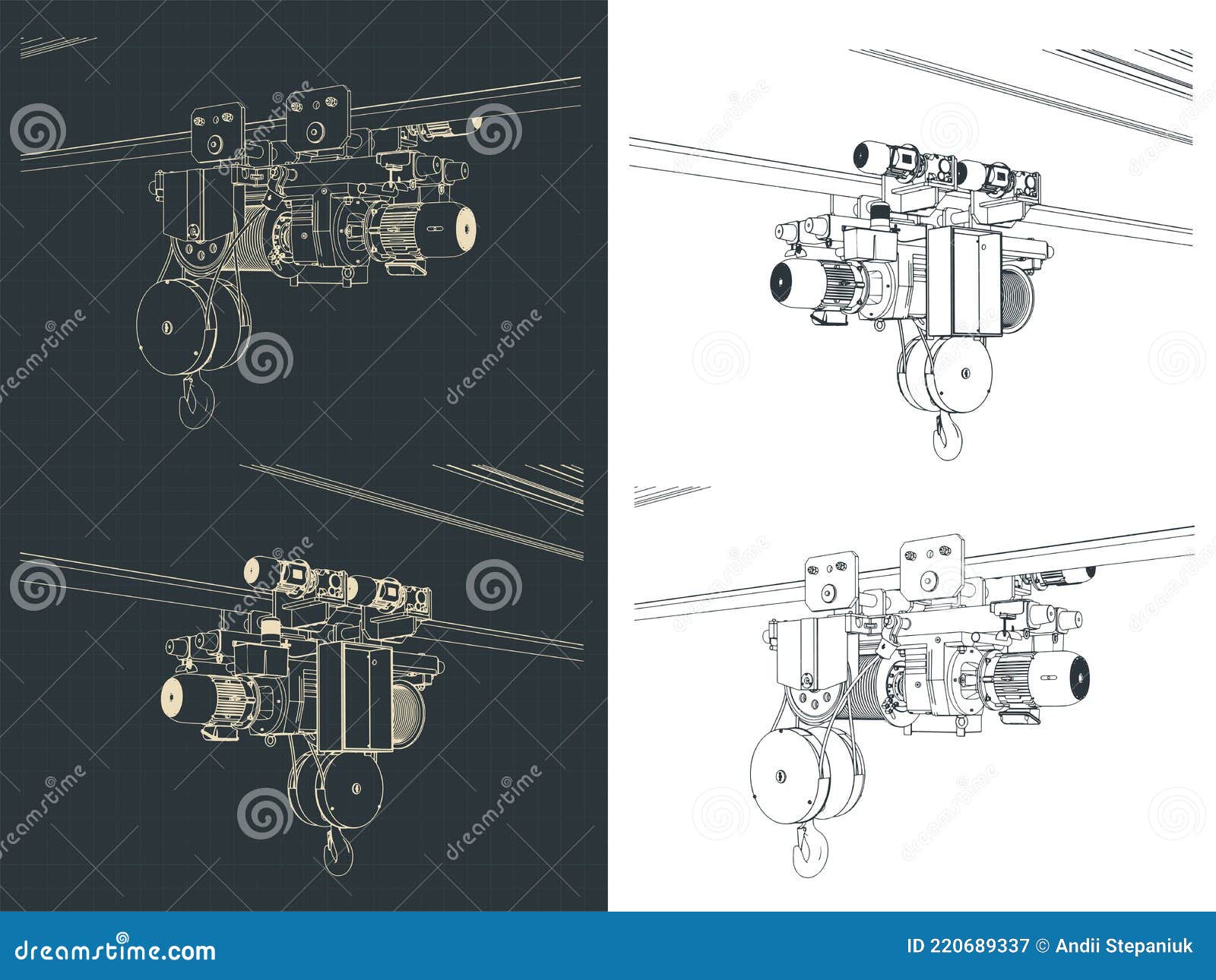 Large Crane Hoist Mechanism Closeup Drawings Stock Vector ...