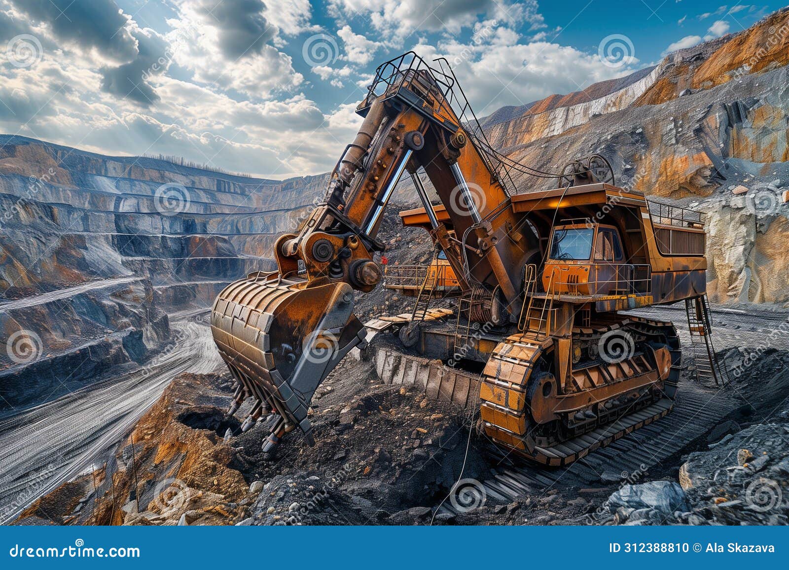 Large Crane Operating in Coal Pit Stock Illustration - Illustration of ...