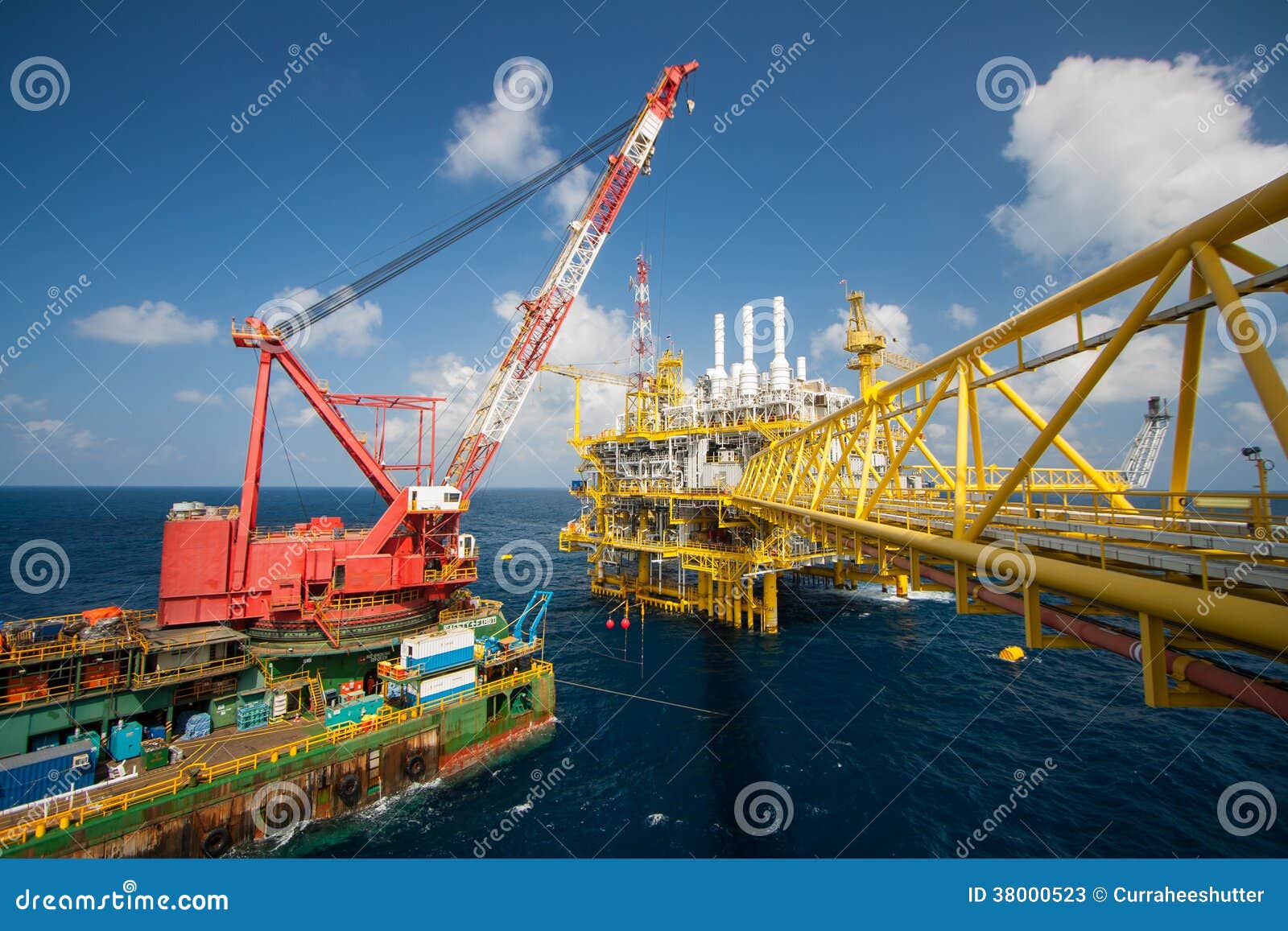 Large Crane Vessel Installing the Platform in Offshore Stock Image ...