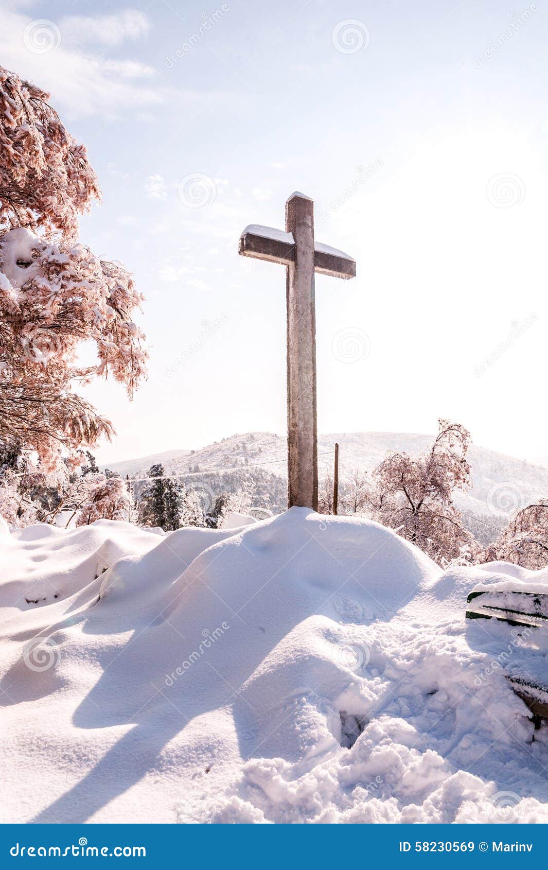 Large Cross on a Hill Covered in Snow Stock Image - Image of outdoor ...