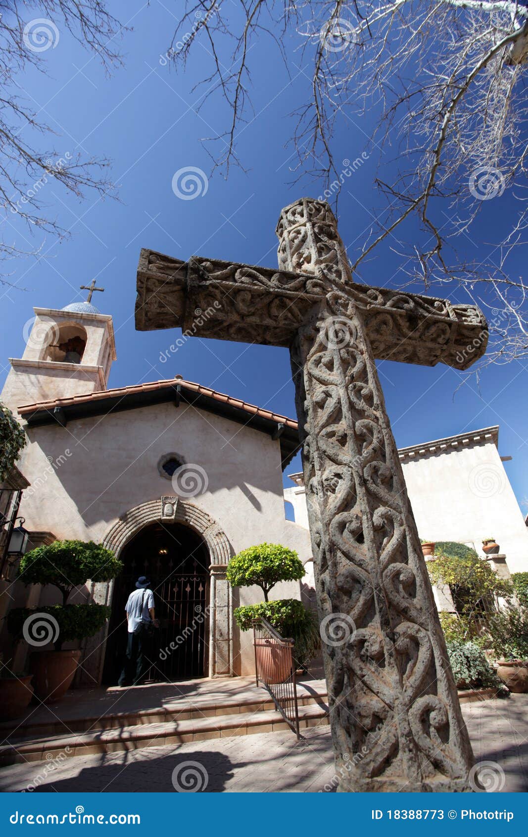 Large Cross and Mission Style Church Stock Image - Image of arizona ...