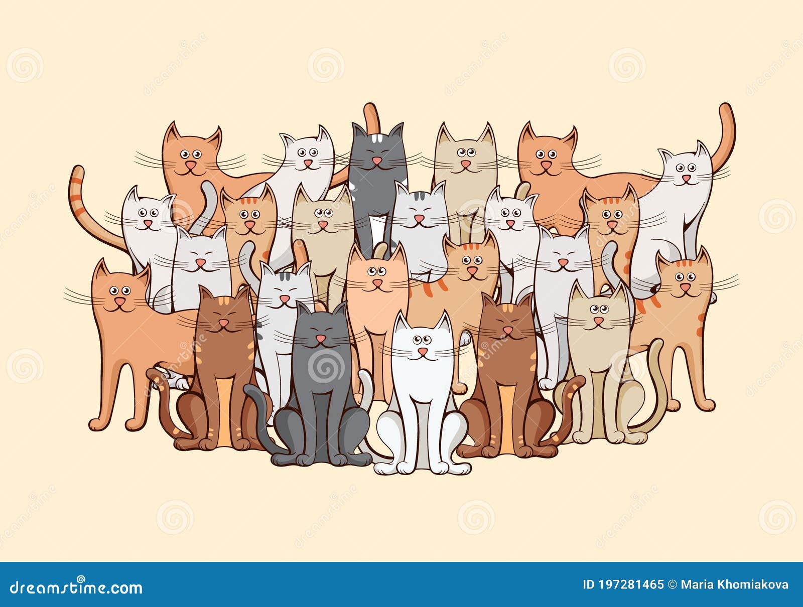 A large crowd of cats stock illustration. Illustration of kitty - 197281465