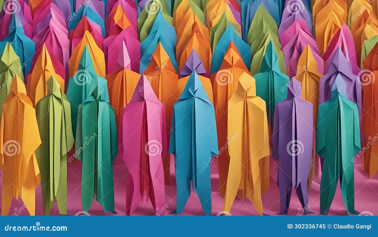 Large Crowd of Colorful People Standing Together. Diverse Community and ...