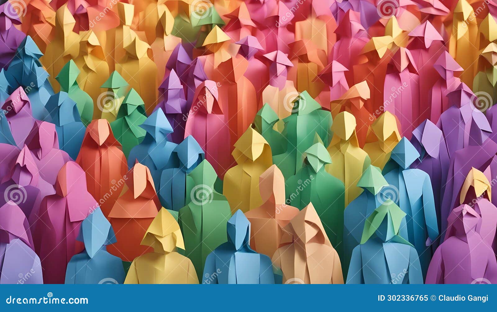 Large Crowd of Colorful People Standing Together. Diverse Community and ...