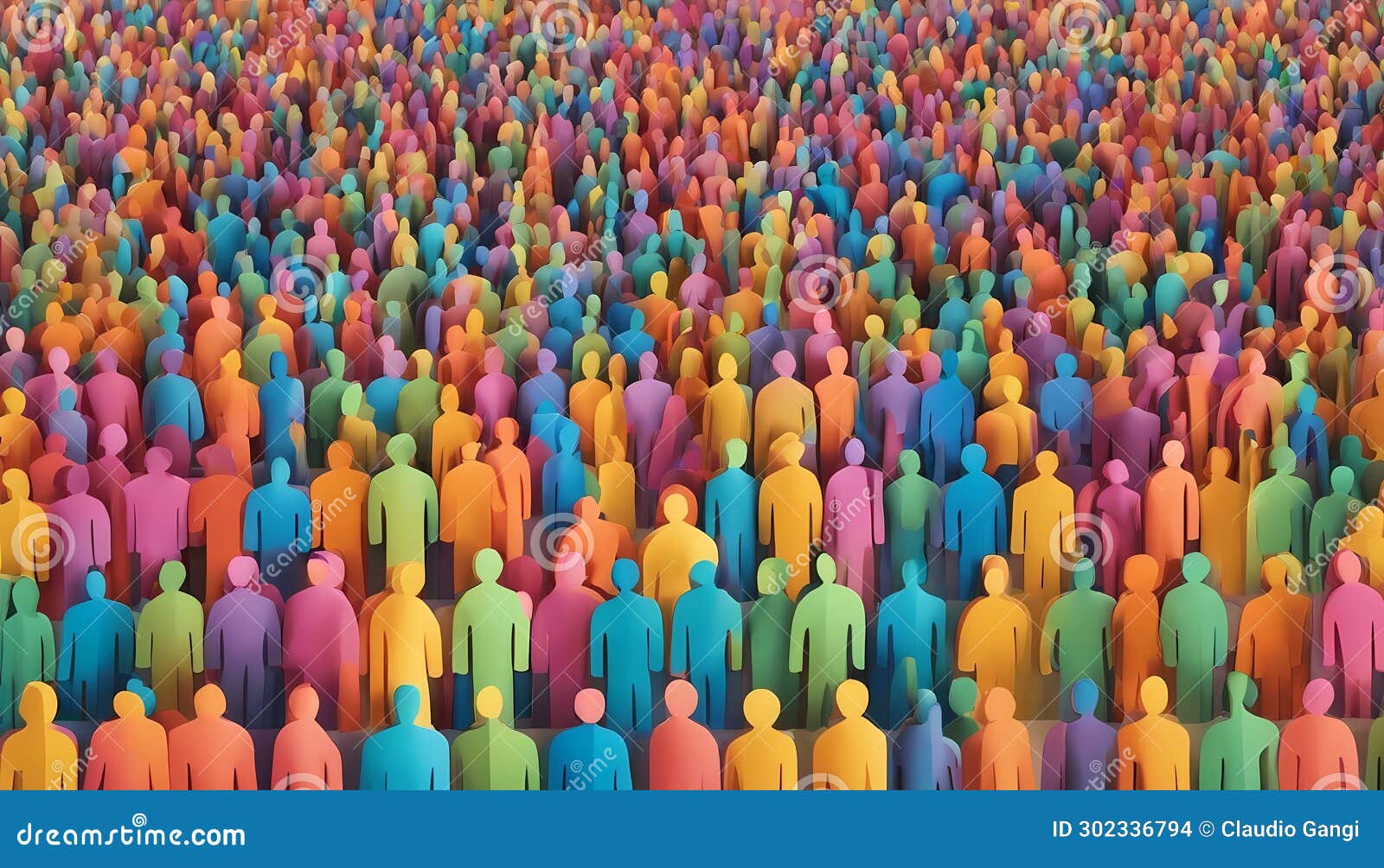 Large Crowd of Colorful People Standing Together. Diverse Community and ...