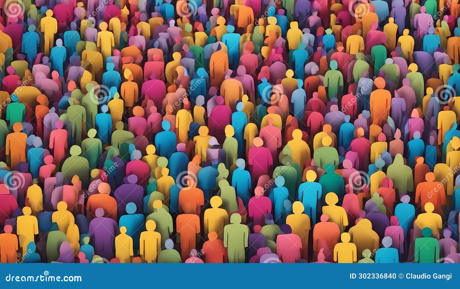 Large Crowd of Colorful People Standing Together. Diverse Community and ...