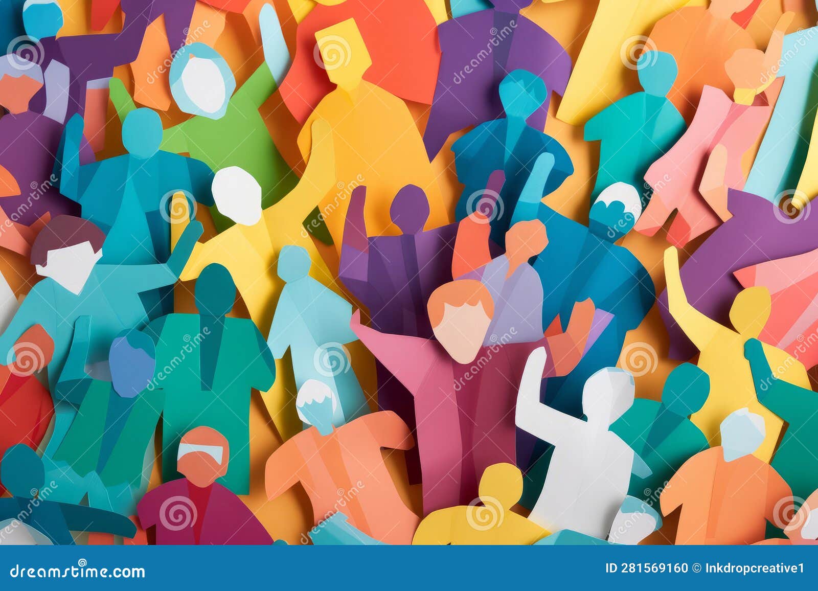 Large Crowd of Diverse People. Paper Cut Out Style Stock Illustration ...