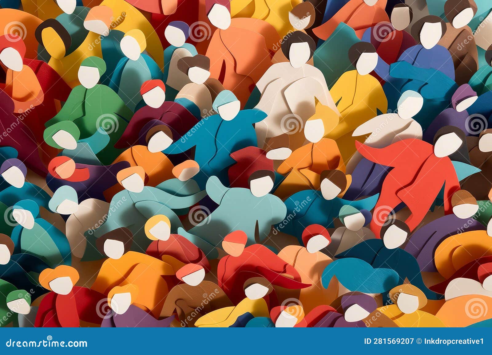 Large Crowd of Diverse People. Paper Cut Out Style Stock Illustration ...