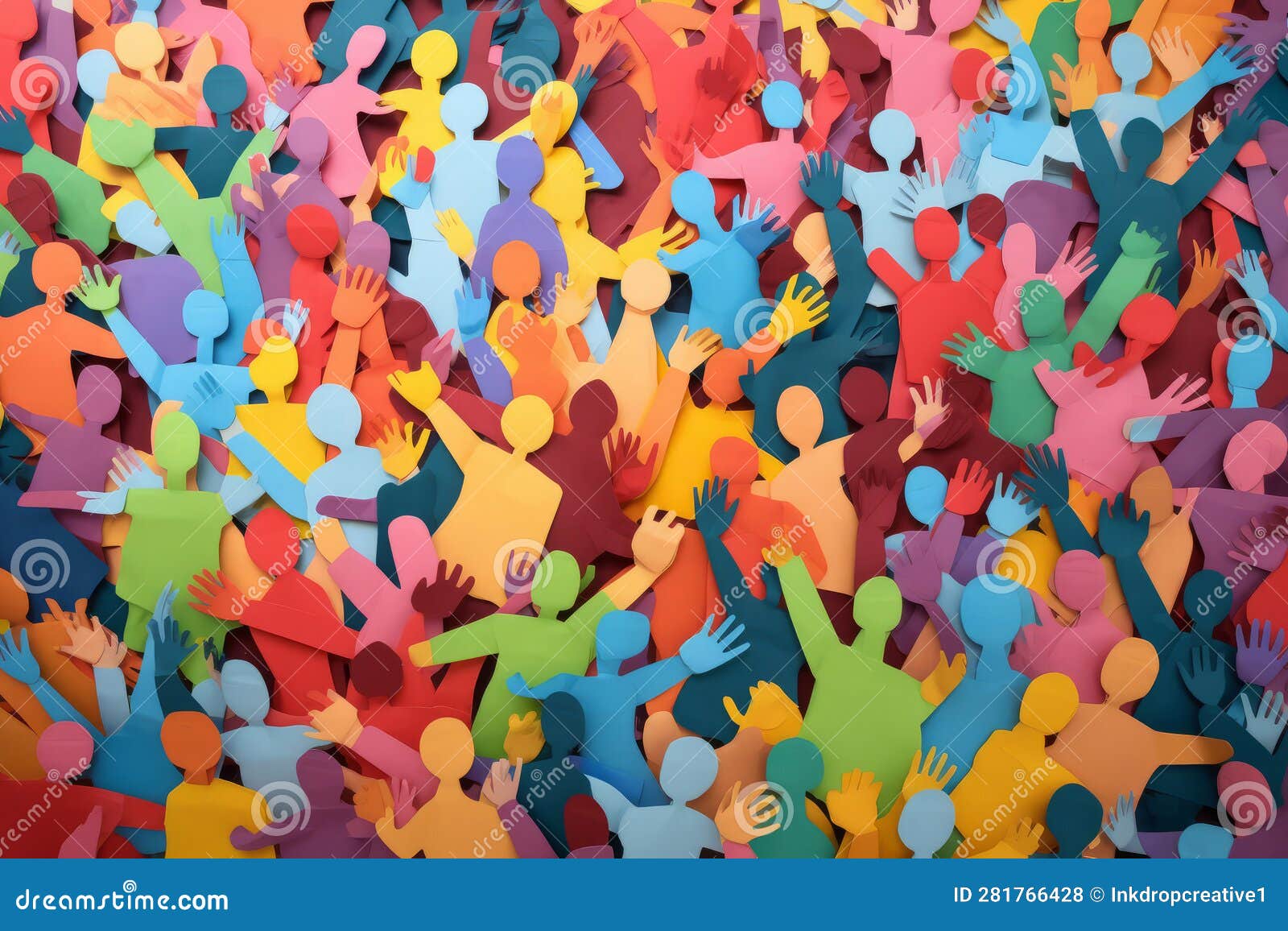 Large Crowd of Diverse People. Paper Cut Out Style Stock Illustration ...