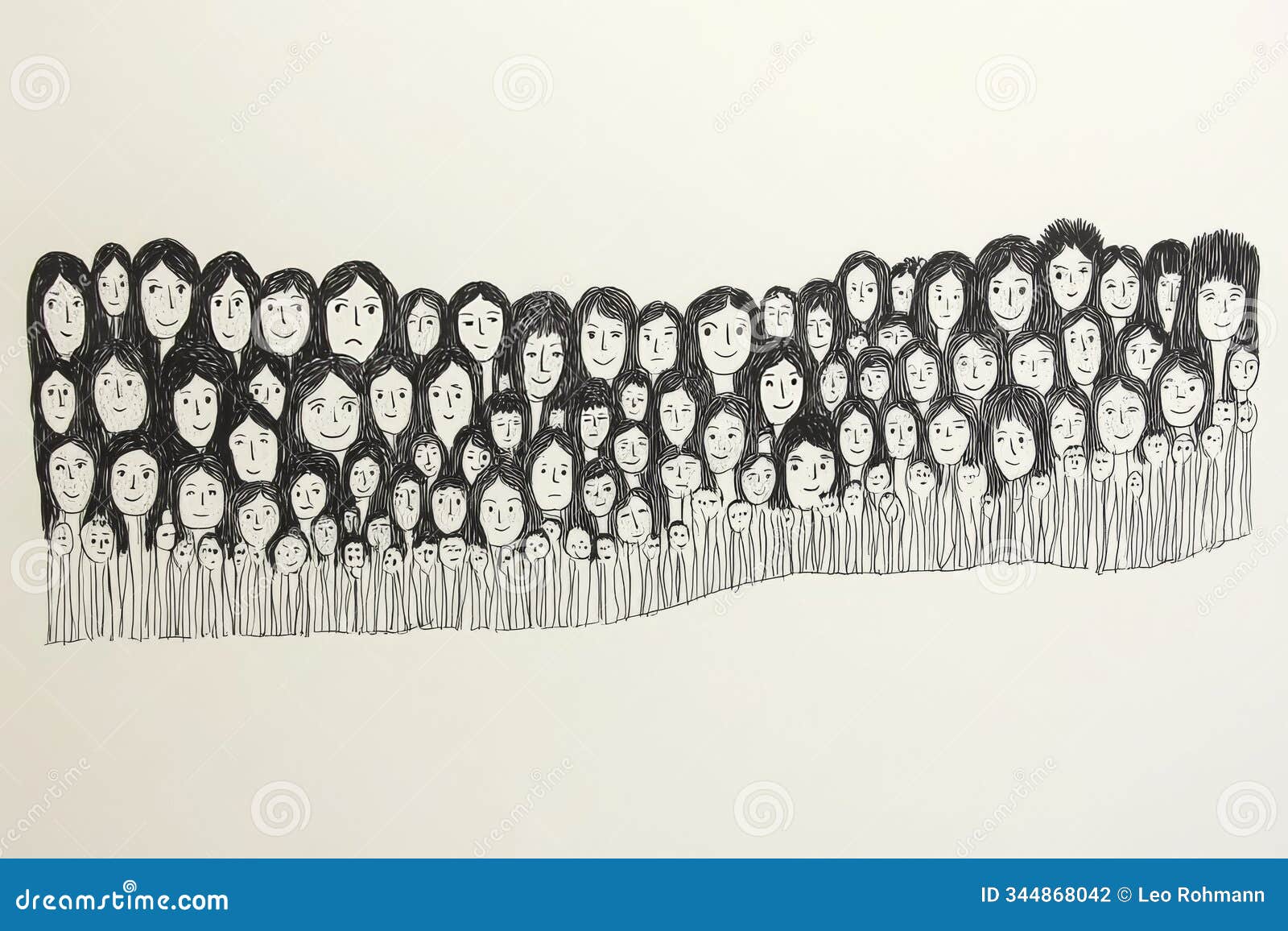Large Crowd of Identical Human Figures Drawn in Black and White ...