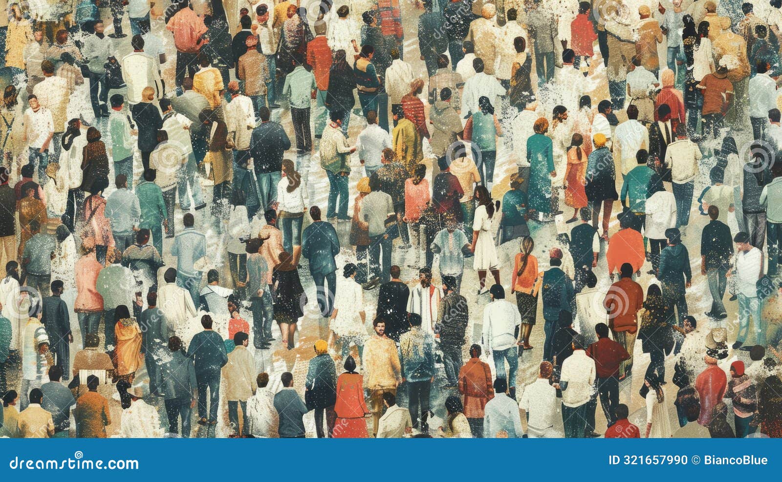 A Large Crowd of People from Behind, Painted in a Semi-realistic Style ...