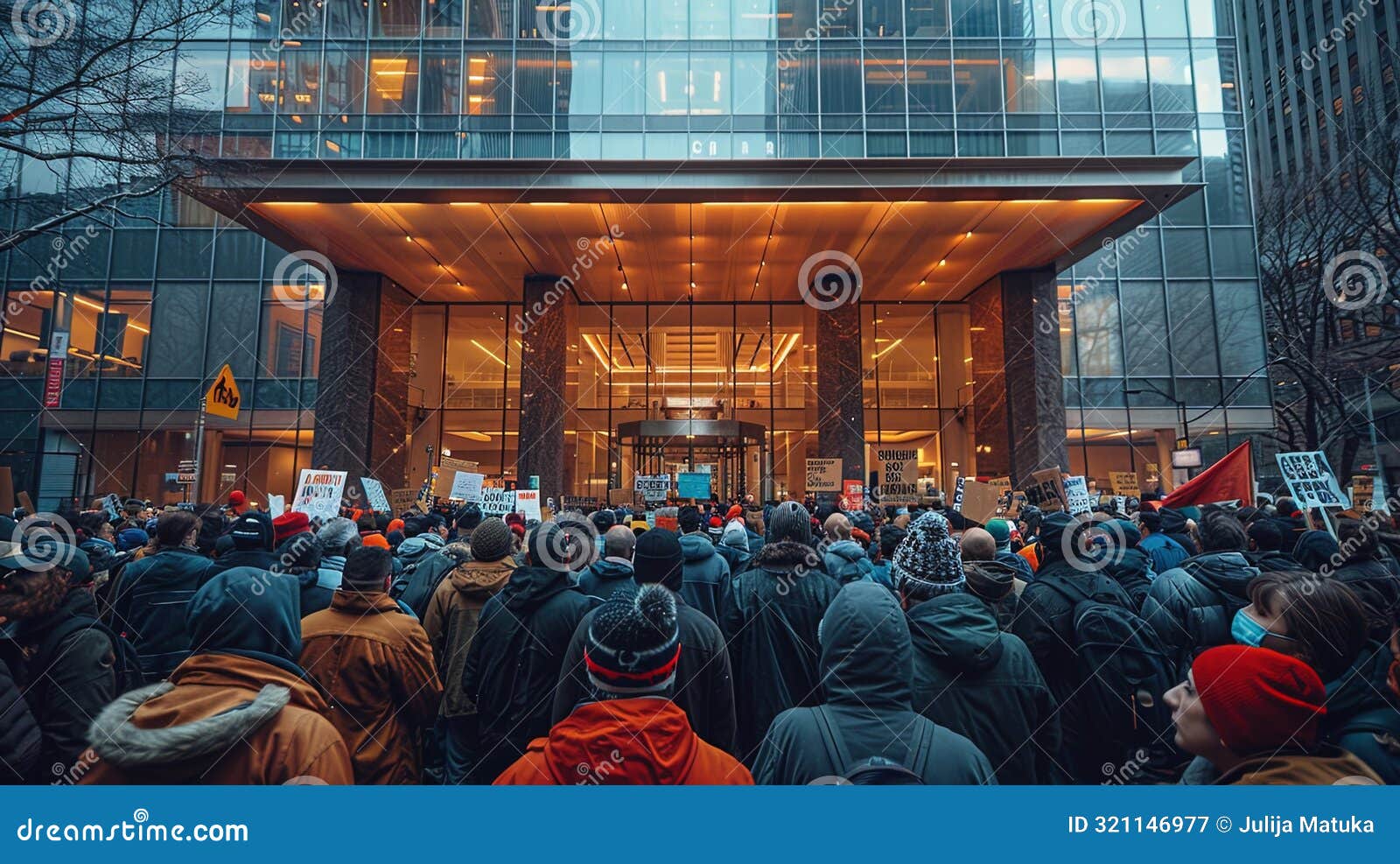 A Large Crowd of People are Protesting Outside of a Building Stock ...