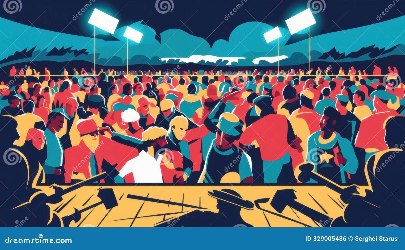 A Large Crowd of People Standing Around a Stage with Lights, AI Stock ...