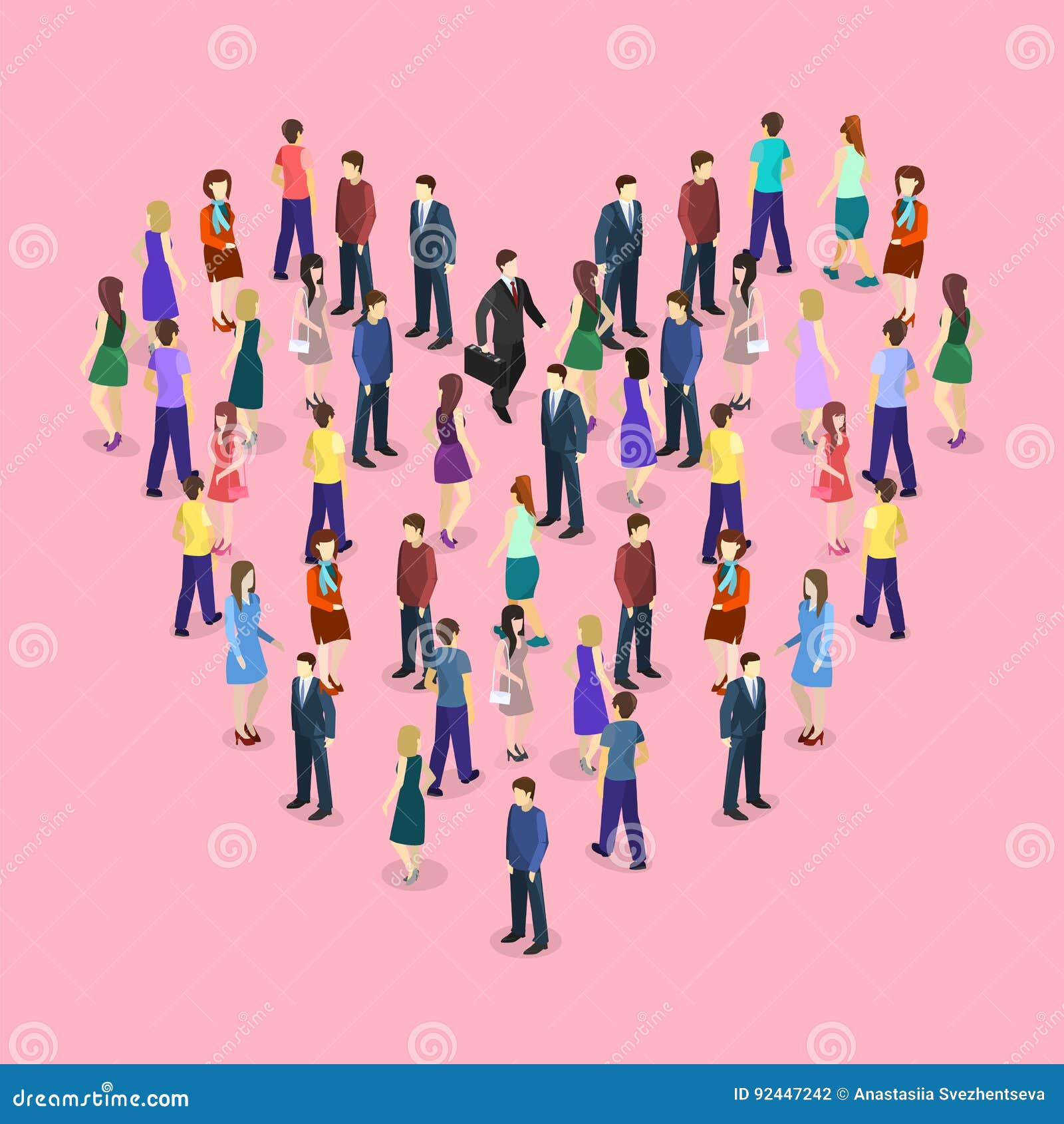 Large Crowd of People Standing in the Shape of Heart Stock Illustration ...