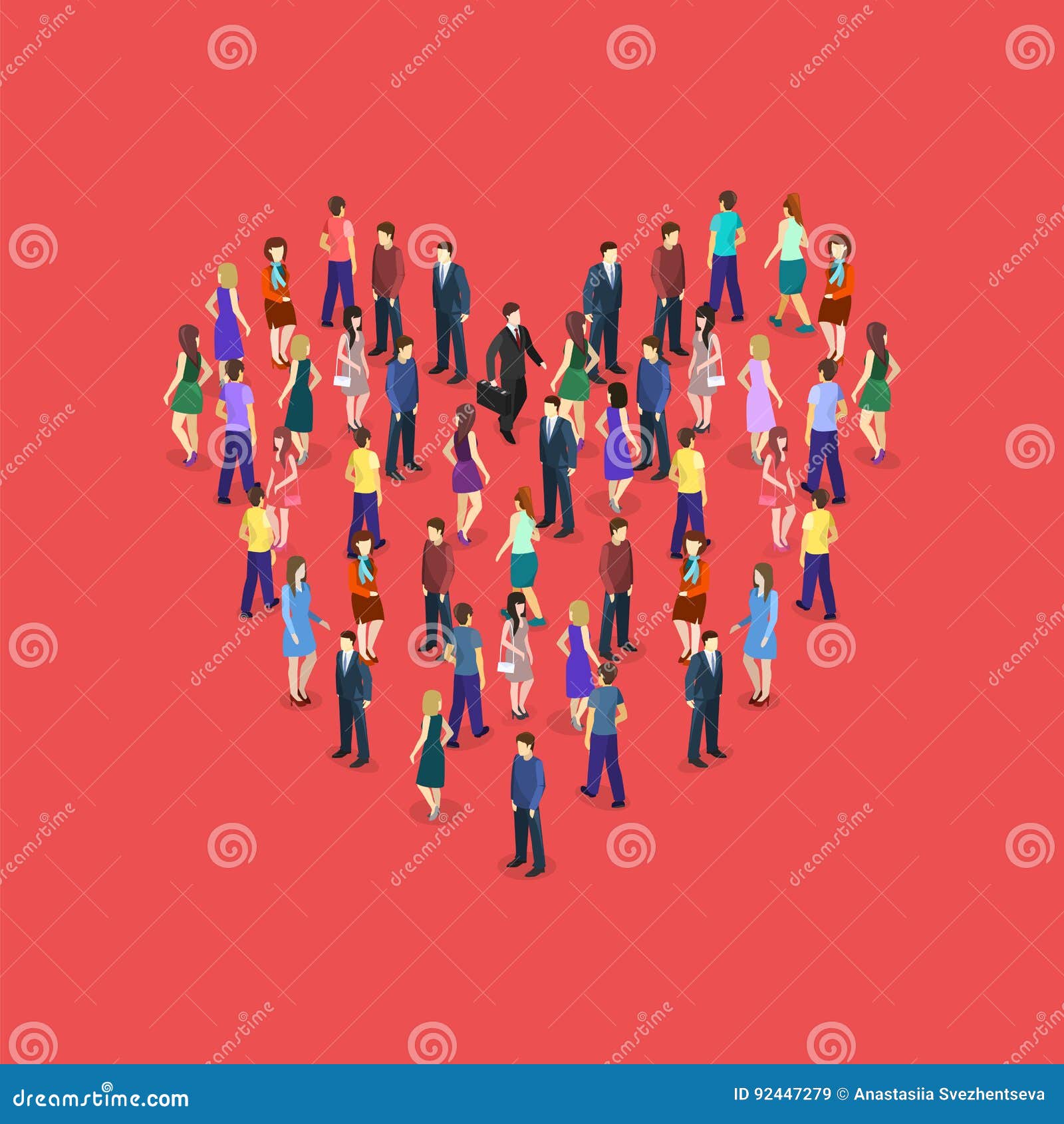 Large Crowd of People Standing in the Shape of Heart Stock Illustration ...