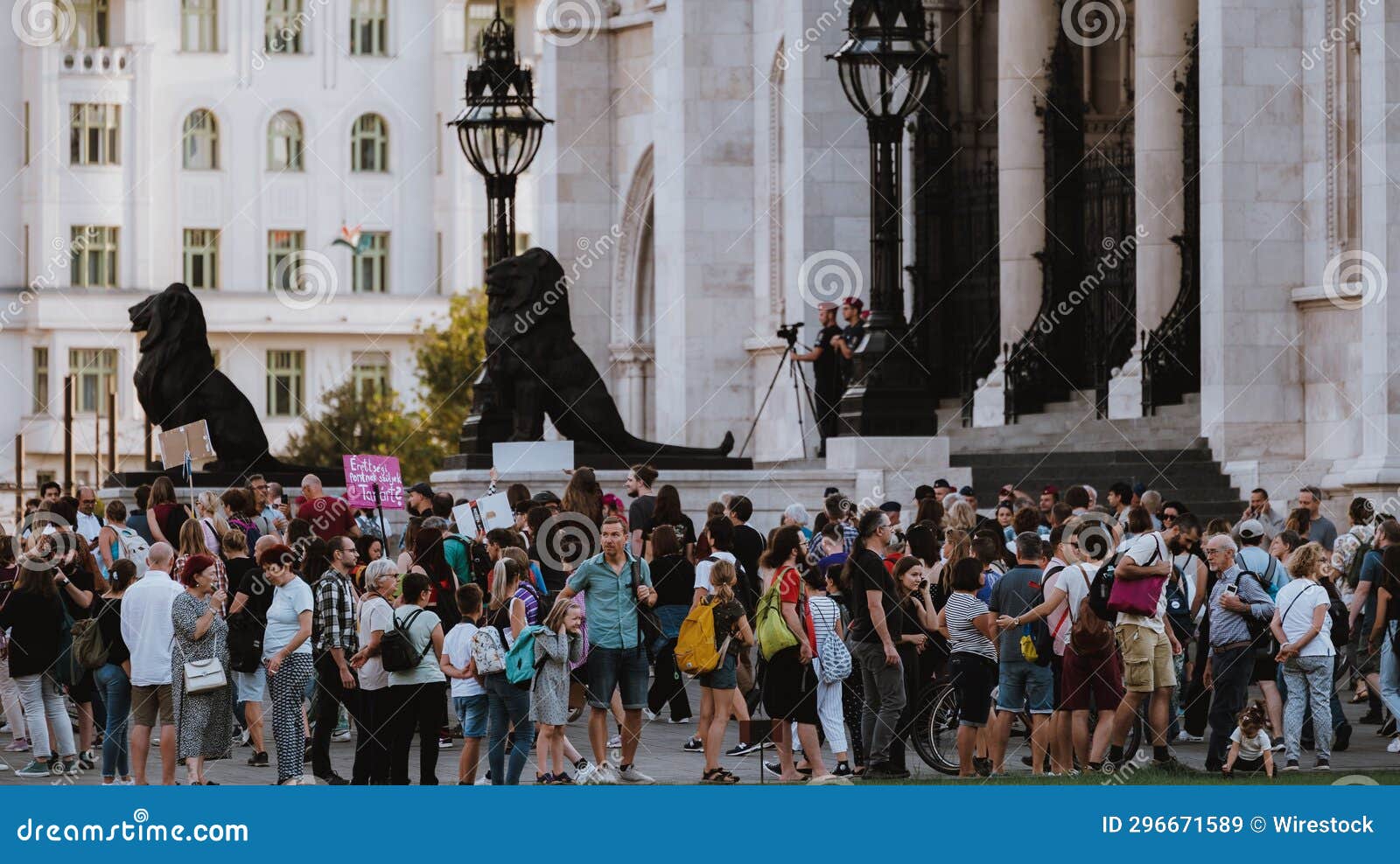 Large Crowd of Protesters with Banners on the Streets of Budapest ...