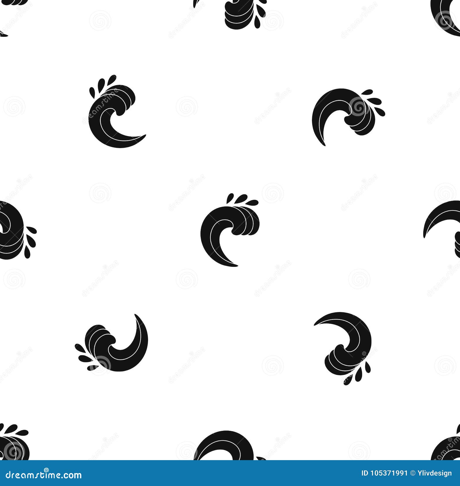 Large Curling Wave Pattern Seamless Black Stock Vector - Illustration ...
