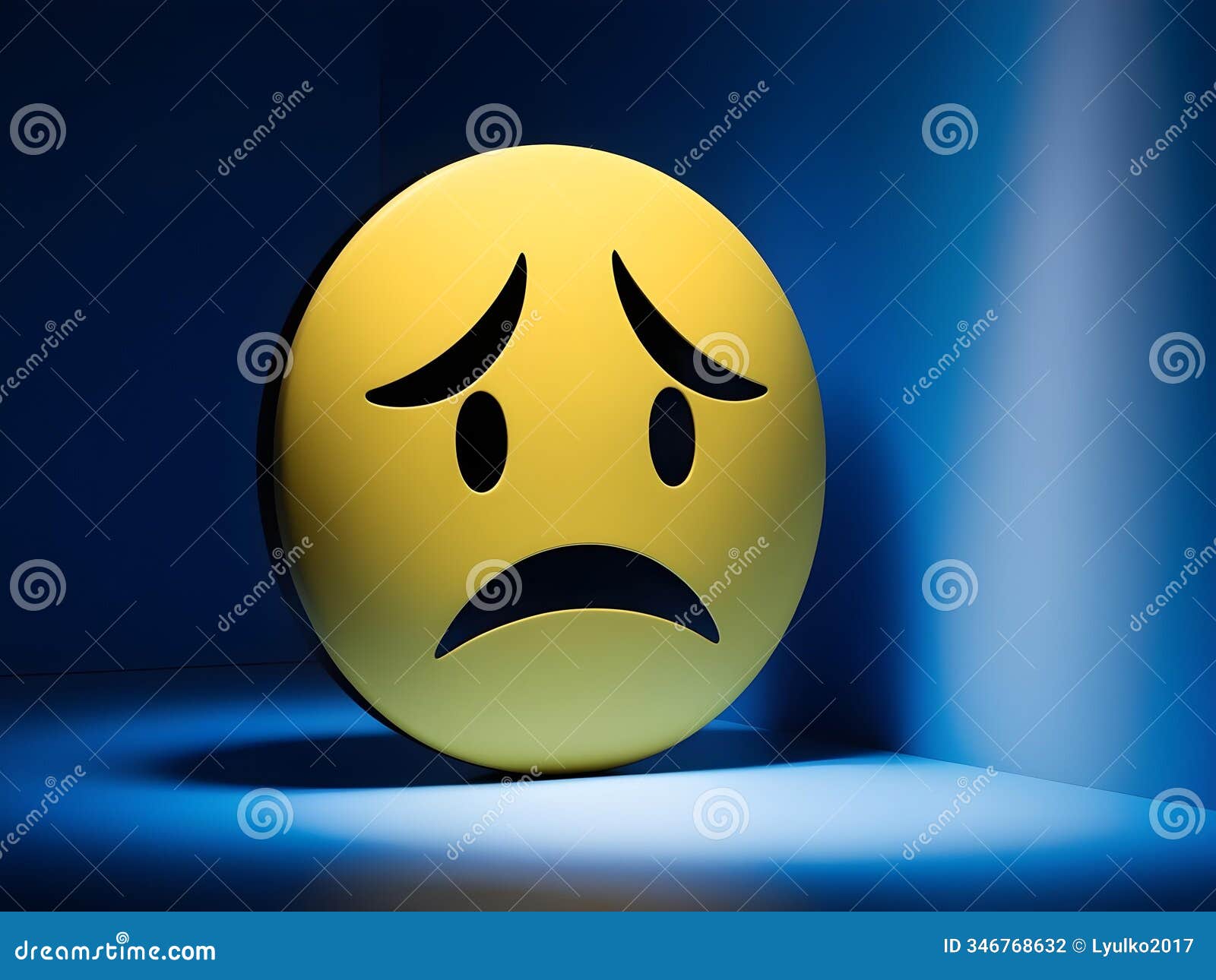 A Large, 3D-rendered Sad Emoji with a Yellow Face and Expressive Black ...