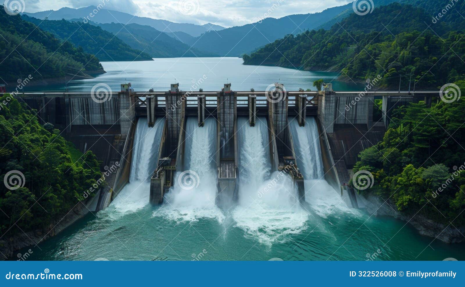 Dam Overflowing in Forested Mountains Stock Photo - Image of generation ...