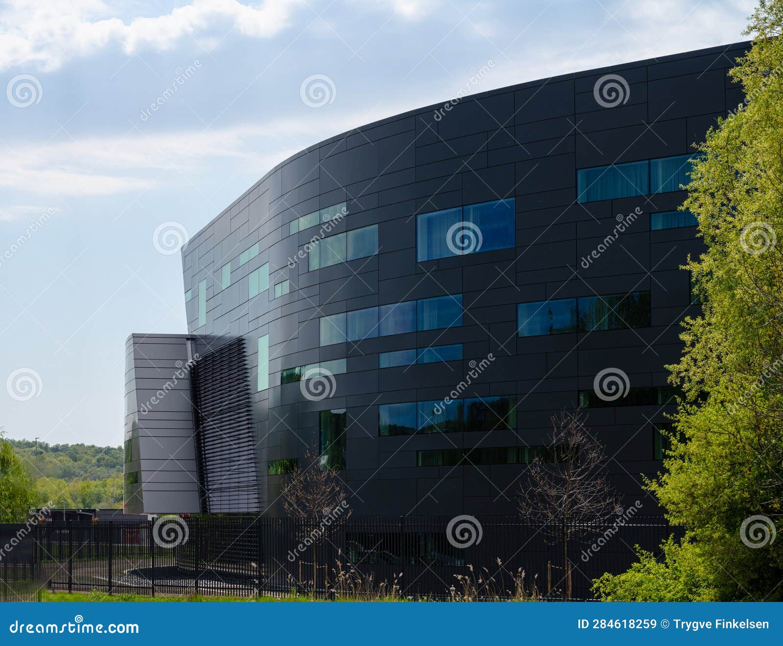 Large Dark Office Building with Odd Angles.. Stock Image - Image of ...