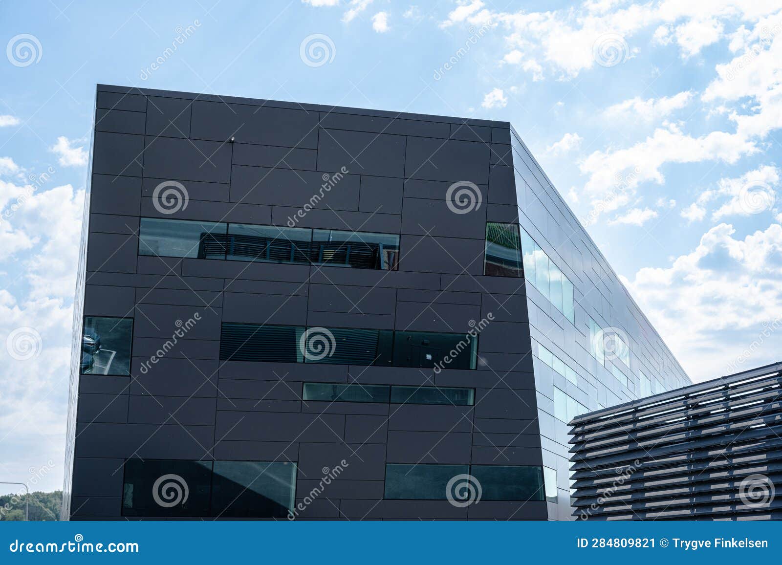 Large Dark Office Building with Odd Angles.. Stock Image - Image of ...