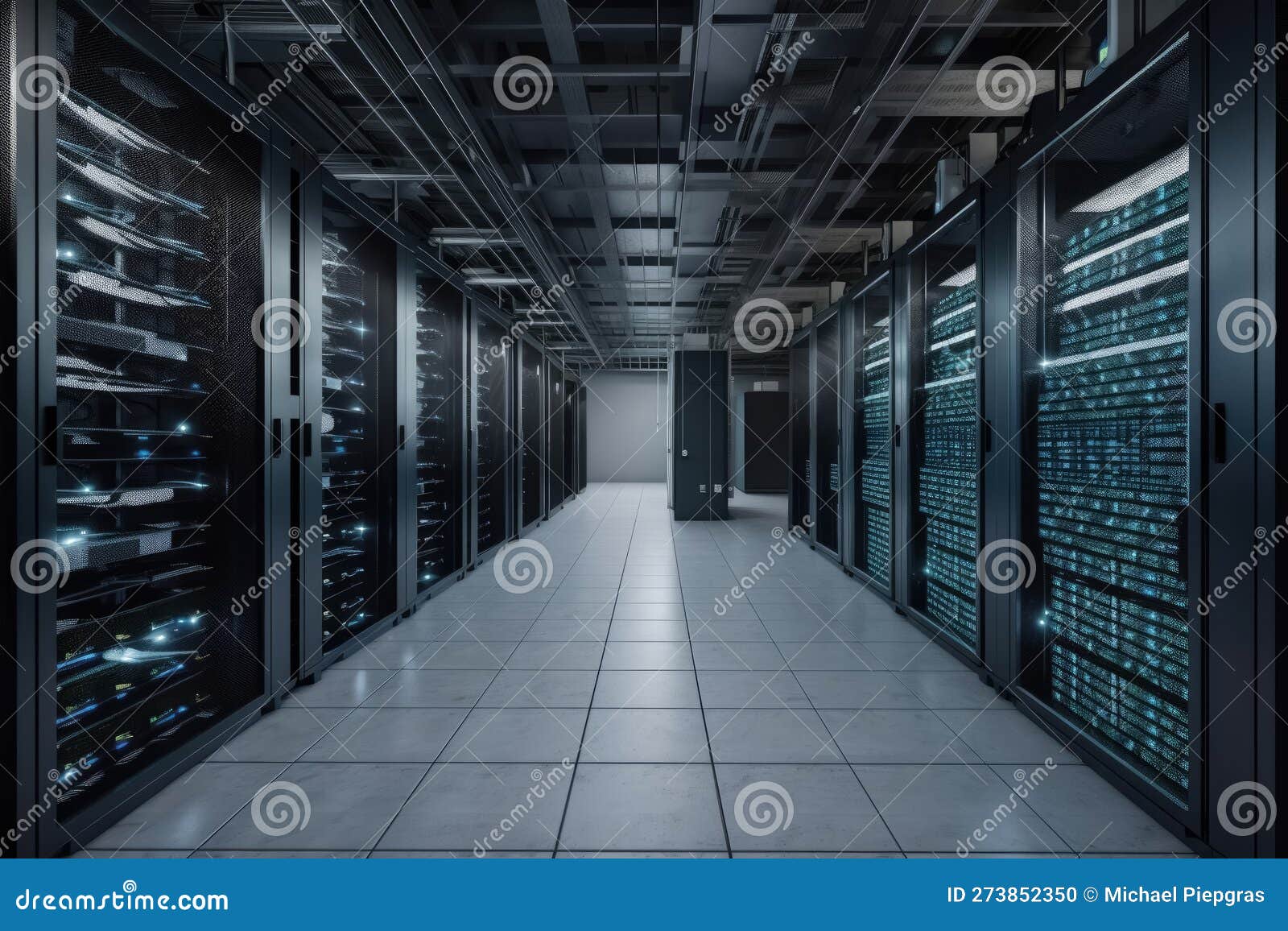 A Large Data Centre with Many Computer Racks in Bright Light Created ...
