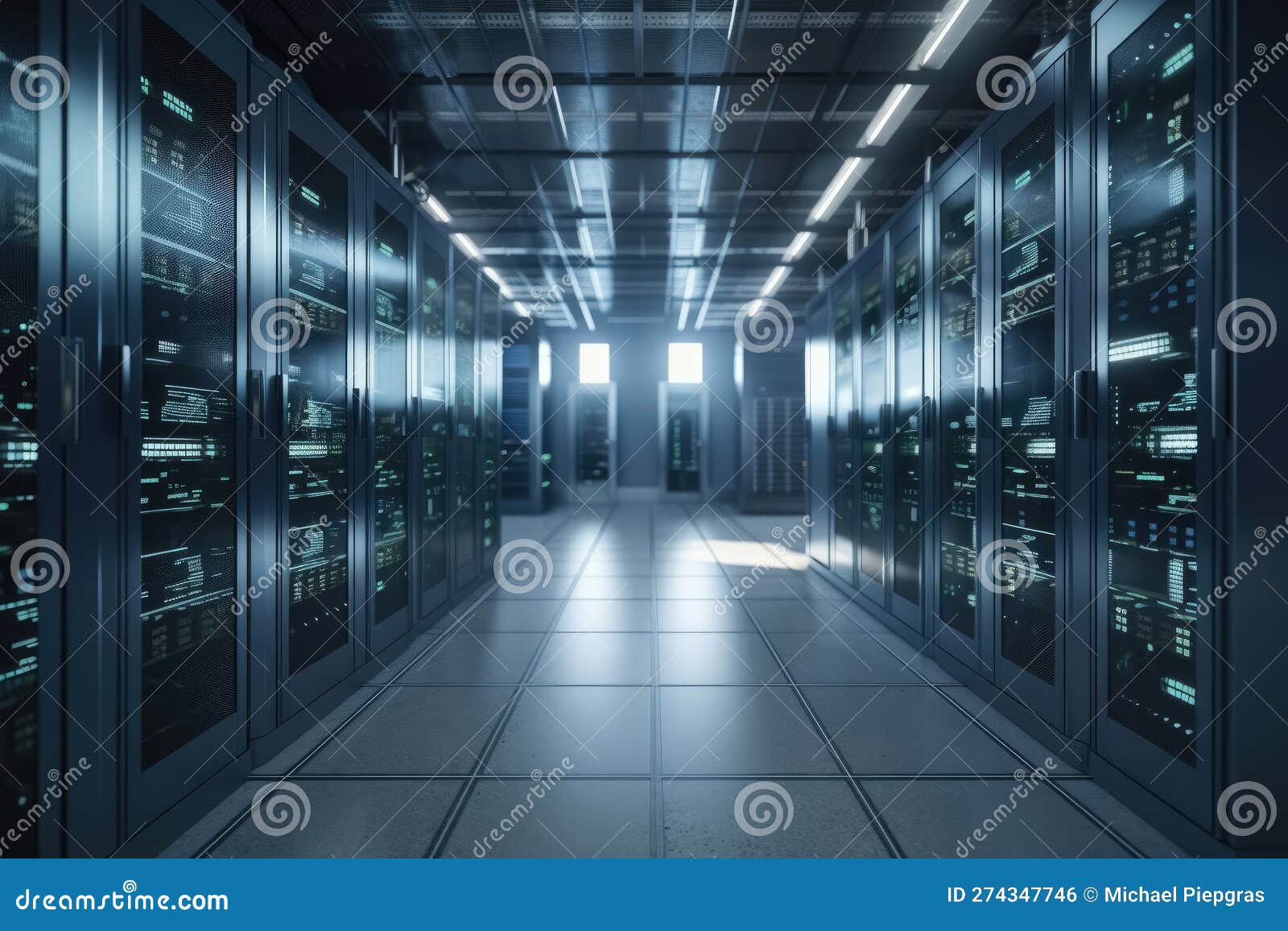 A Large Data Centre with Many Computer Racks in Bright Light Created ...