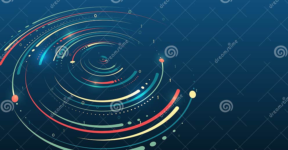 Large Data Stream on a Dark Background, Glowing Lines and Circles. Data ...