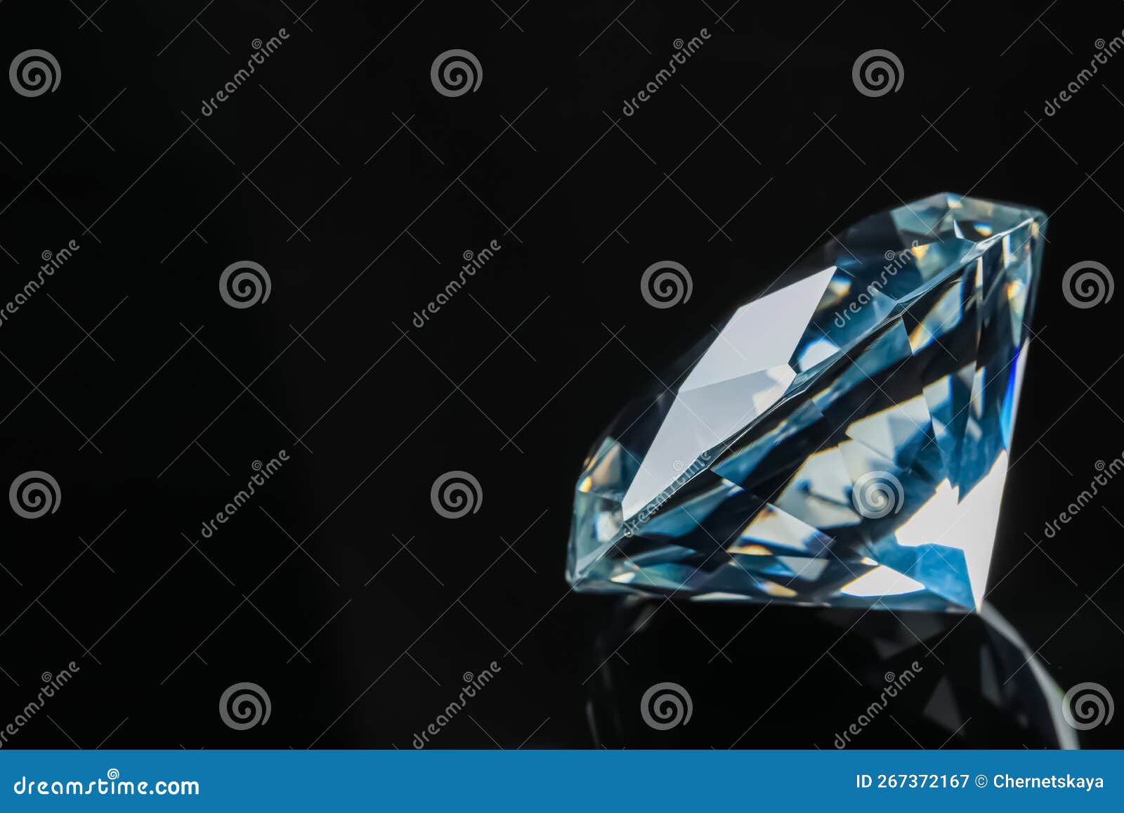 Large Dazzling Brilliant on Black Glass Surface, Space for Text Stock ...