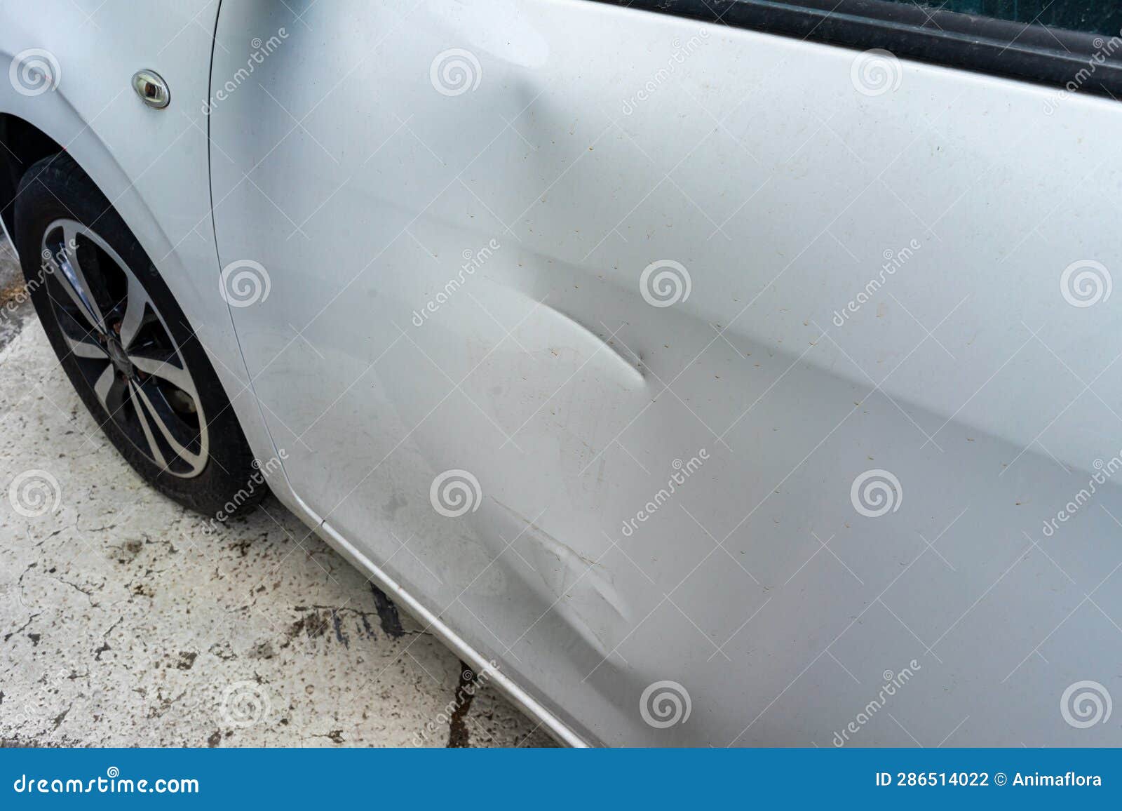 Large Dent with Scratches on the Car Door Stock Photo - Image of shops ...