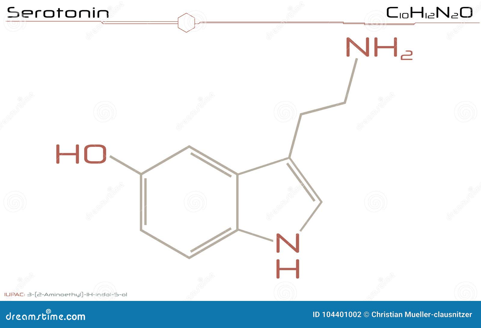 Molecule of Serotonin stock vector. Illustration of atoms - 104401002