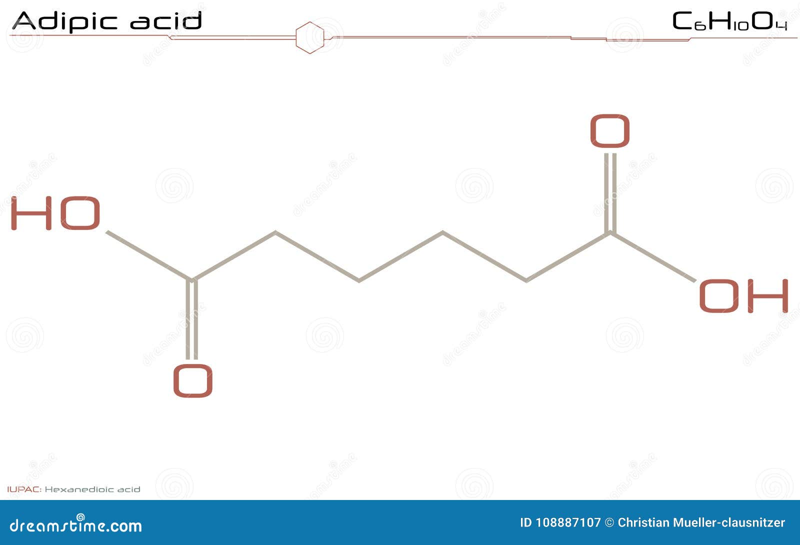 Molecule of Adipic acid stock vector. Illustration of brown - 108887107