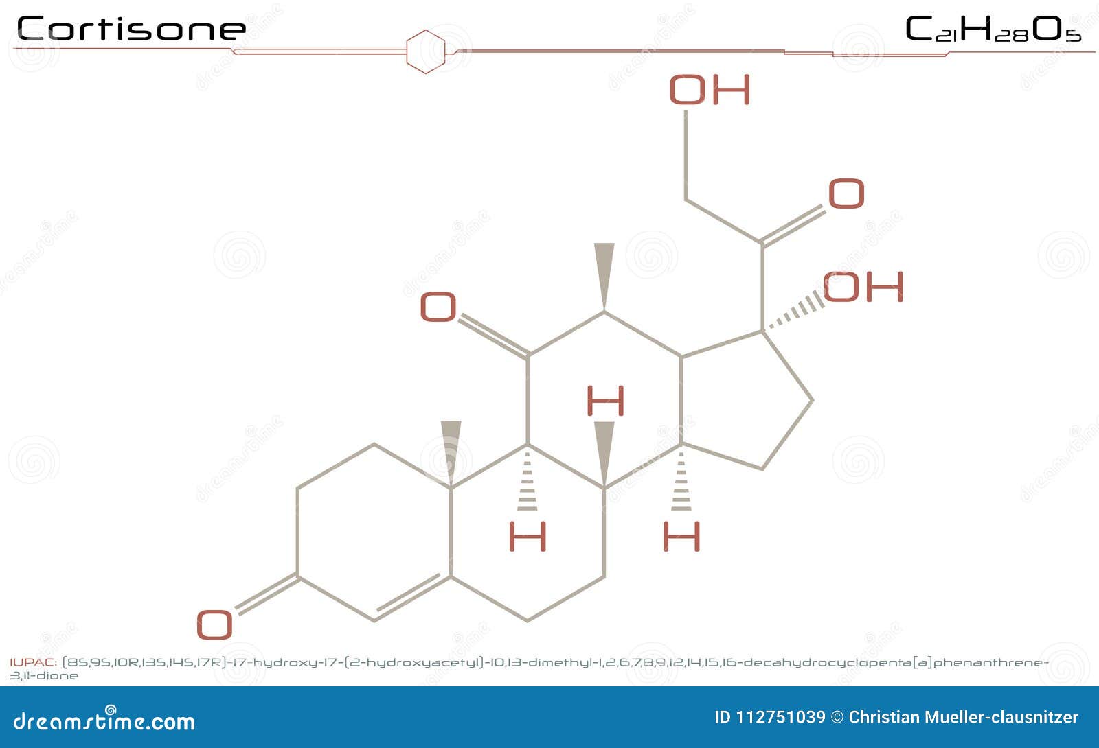 Cortisone Molecule, Structural Chemical Formula, Ball-and-stick Model ...