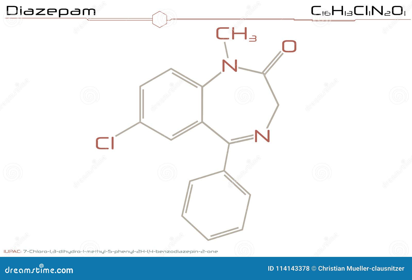 Molecule of Diazepam stock vector. Illustration of chemical - 114143378